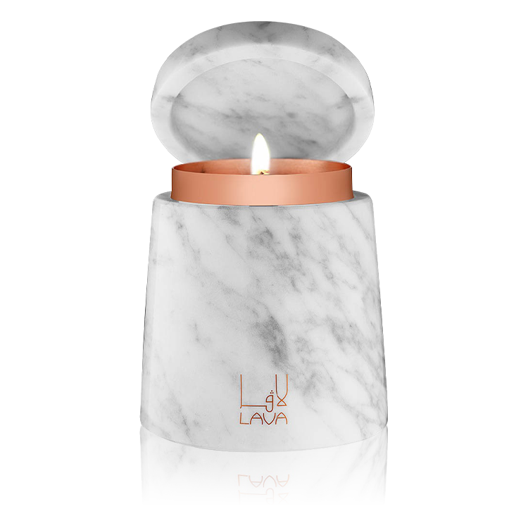 Lava Moments Oud Amber Scented Candle In Rose Gold Container with ...